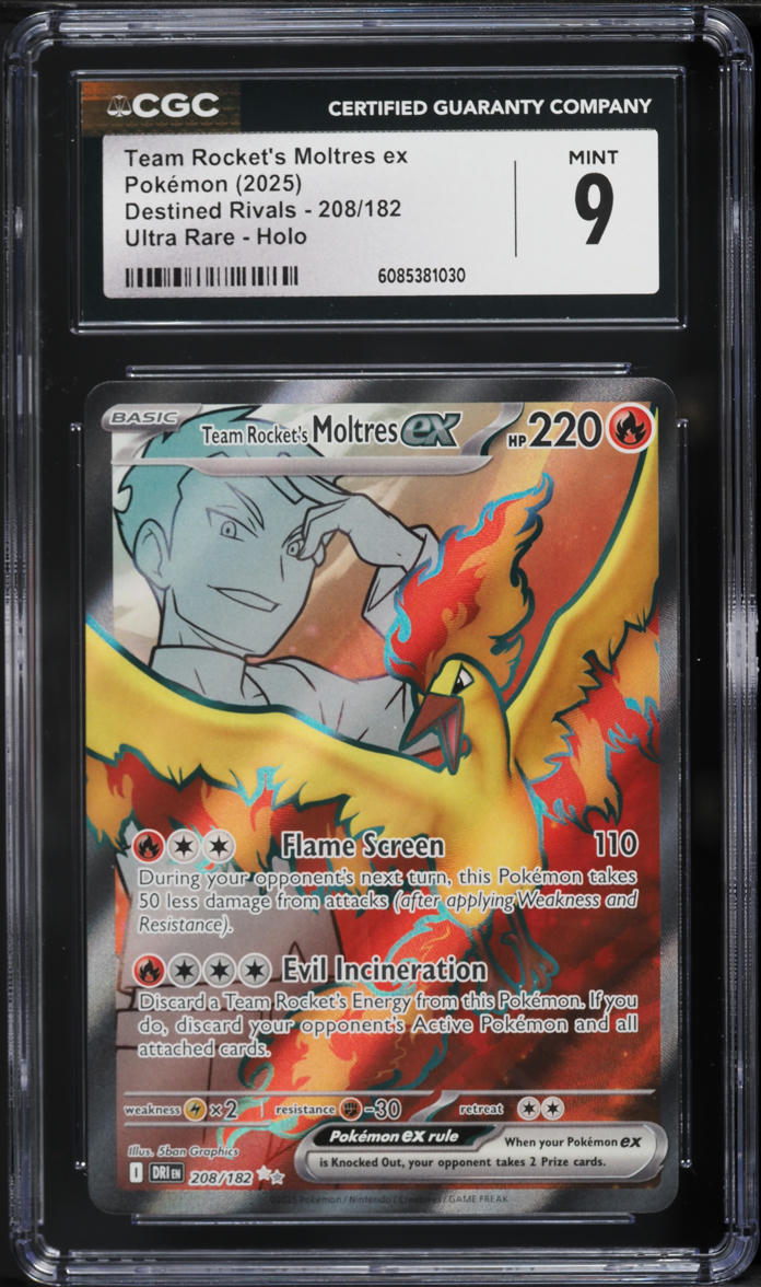 2025 Pokemon Scarlet & Violet Destined Rivals Full Art Team Rocket's Moltres ex #208 CGC 9 MINT ...