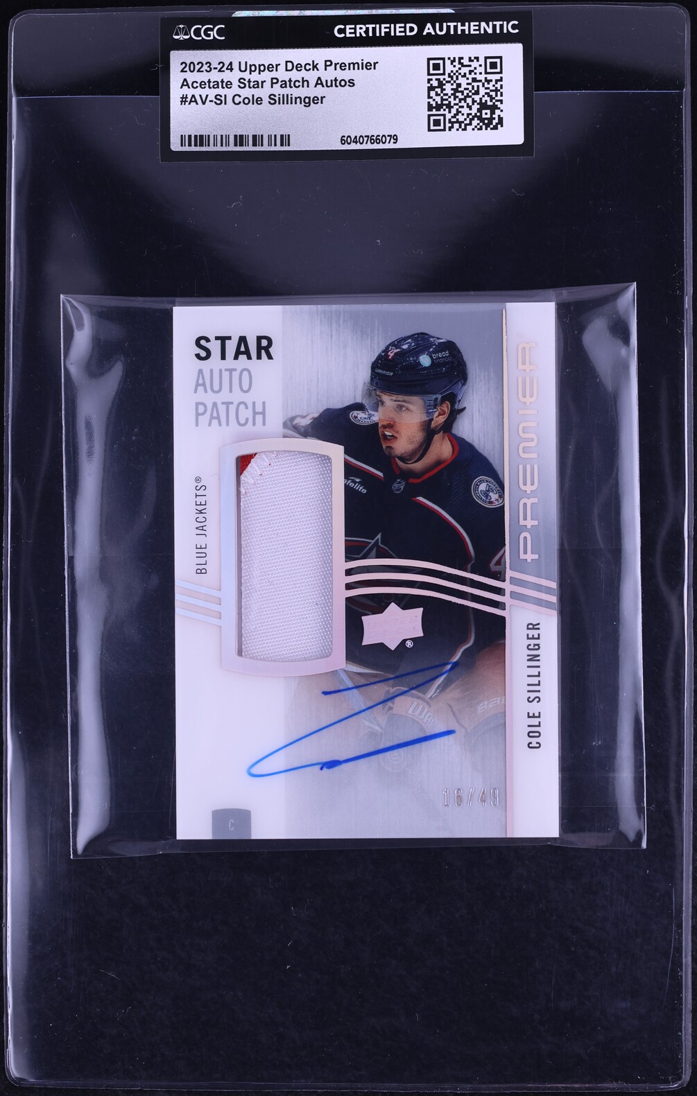 2023 Upper Deck Premier Acetate Star Cole Sillinger PATCH AUTO /49 CGC ...
