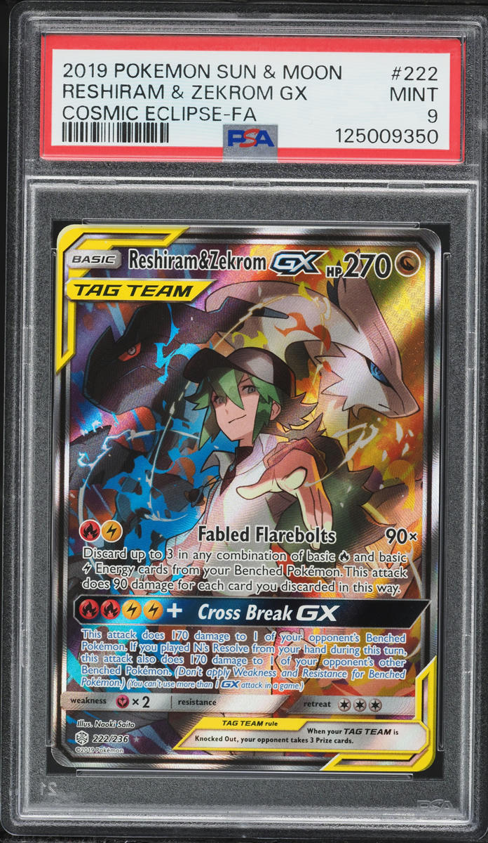 2019 Pokemon Sun & Moon Cosmic Eclipse Full Art Reshiram & Zekrom GX #222 PSA 9 MINT on Fanatics ...