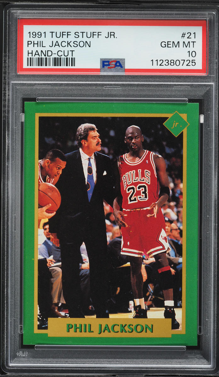1991 Tuff Stuff Jr. Phil Jackson w/ Michael Jordan HAND CUT #21 PSA 10 ...