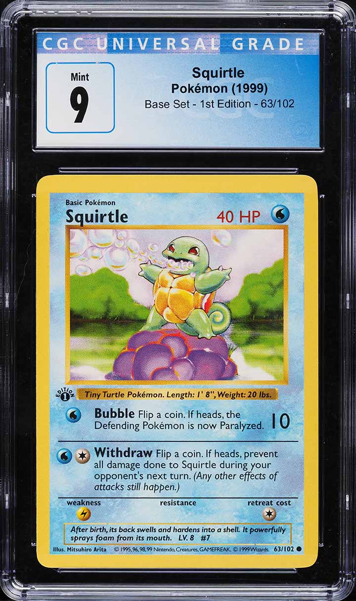 1999 Pokemon Base Set Shadowless 1st Edition Squirtle #63 CGC 9 MINT on ...