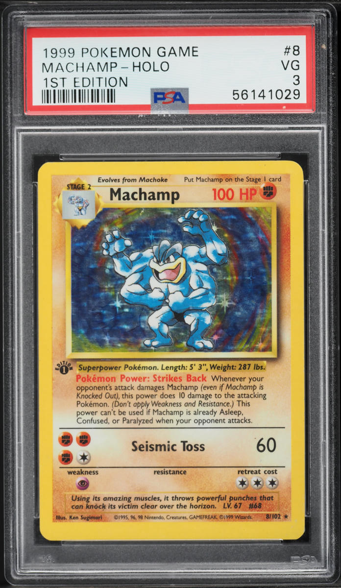 1999 Pokemon Base Set 1st Edition Holo Machamp #8 PSA 3 VG on Fanatics ...