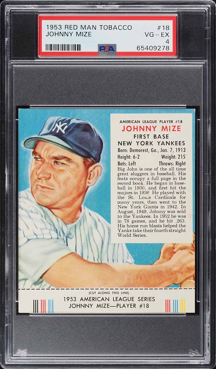 1953 Red Man Tobacco Johnny Mize #18 PSA 4 VGEX on Fanatics Collect