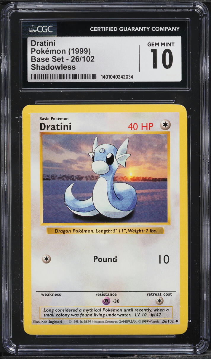 1999 Pokemon Base Set Shadowless Dratini #26 CGC 10 GEM MINT on ...