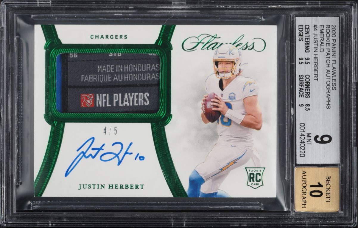 2020 Panini Flawless Emerald Justin Herbert ROOKIE TAG PATCH AUTO /5 ...