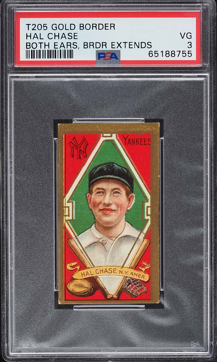 1911 T205 Gold Border Hal Chase BOTH EARS, BORDER EXTENDS PSA 3 VG on ...