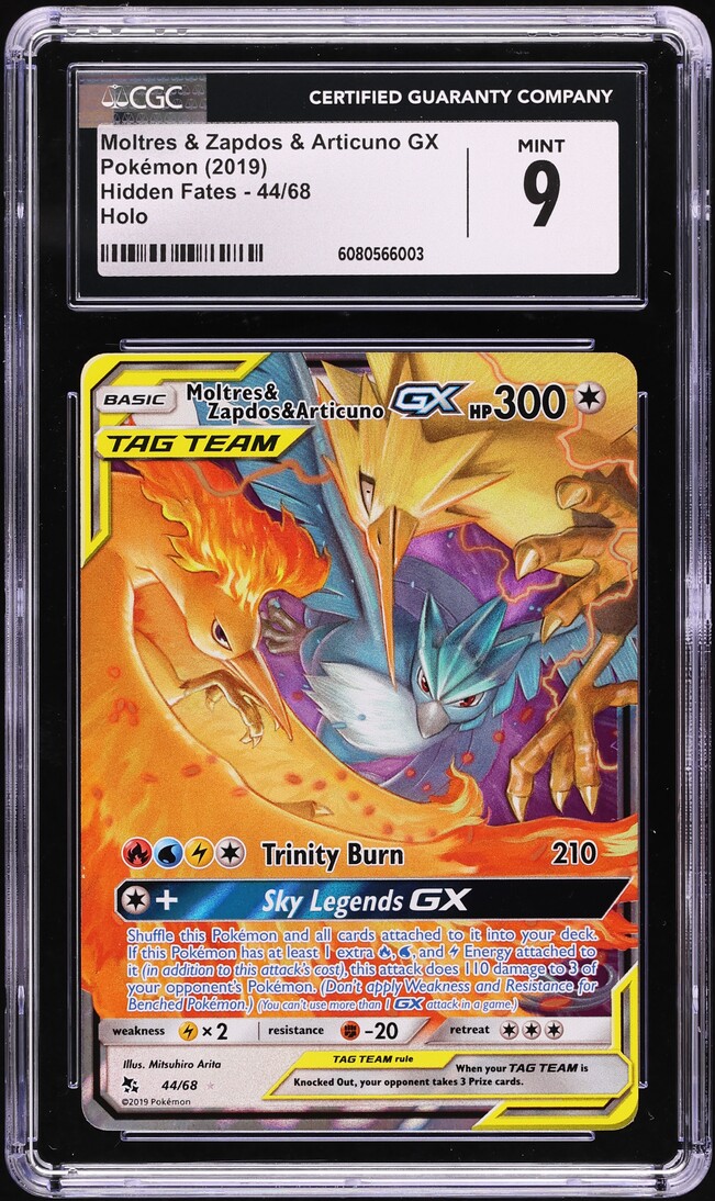 2019 Pokemon SM Hidden Fates Moltres & Zapdos & Articuno GX #44 CGC 9 ...