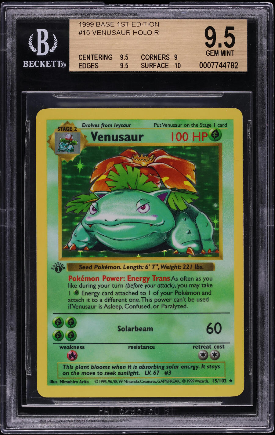 1999 Pokemon Base Set Shadowless 1st Edition Holo Venusaur #15 BGS 9.5 ...