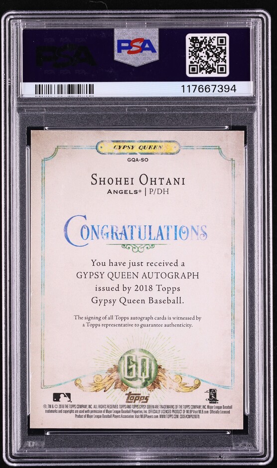 2018 Topps Gypsy Queen Shohei Ohtani ROOKIE AUTO DNA 9 #GQASO PSA AUTH ...