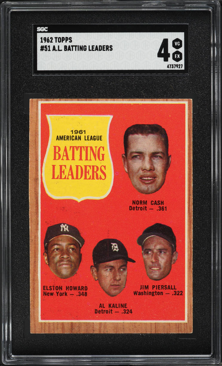 1962 Topps Norm Cash & Al Kaline AL BATTING LDRS #51 SGC 4 VGEX on ...
