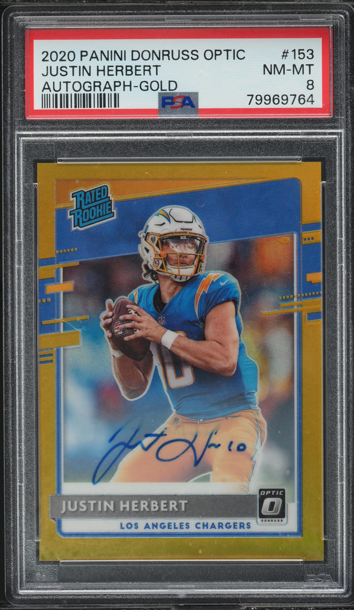 2020 Donruss Optic Gold Justin Herbert ROOKIE AUTO /10 #153 PSA 8 NM-MT