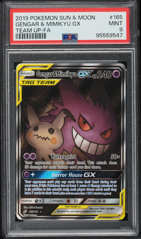 2019 Pokemon Sun & Moon Team Up Alt Art Gengar & Mimikyu GX #165 PSA 9 MINT