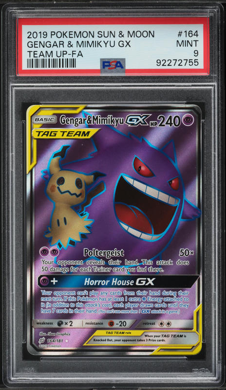 2019 Pokemon Sun & Moon Team Up Full Art Gengar & Mimikyu GX #164 PSA 9 MINT