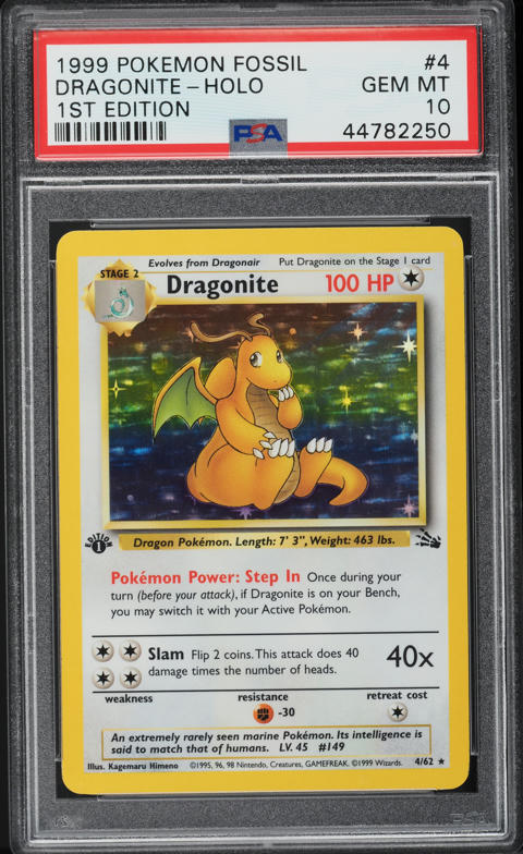 1999 Pokemon Fossil 1st Edition Holo Dragonite #4 PSA 10 GEM MINT