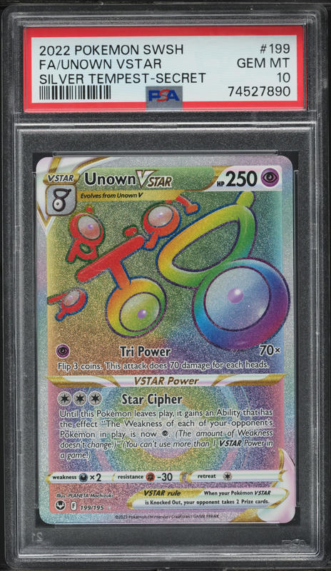 2022 Pokemon Sword & Shield Silver Tempest Hyper Rare Unown VSTAR #199 PSA 10