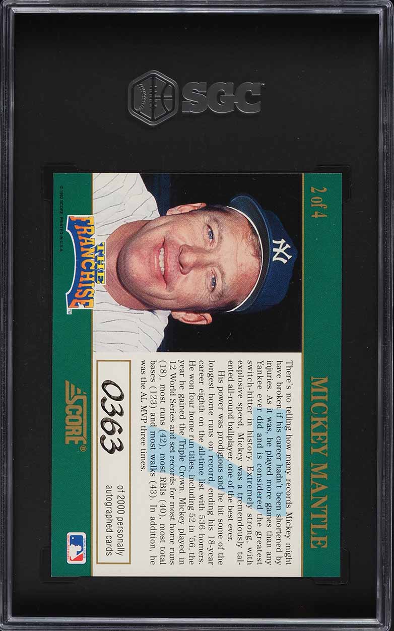 SGC Graded Mickey Mantle 1992 Score Franchise Auto POSSIBLY RETRACED ...