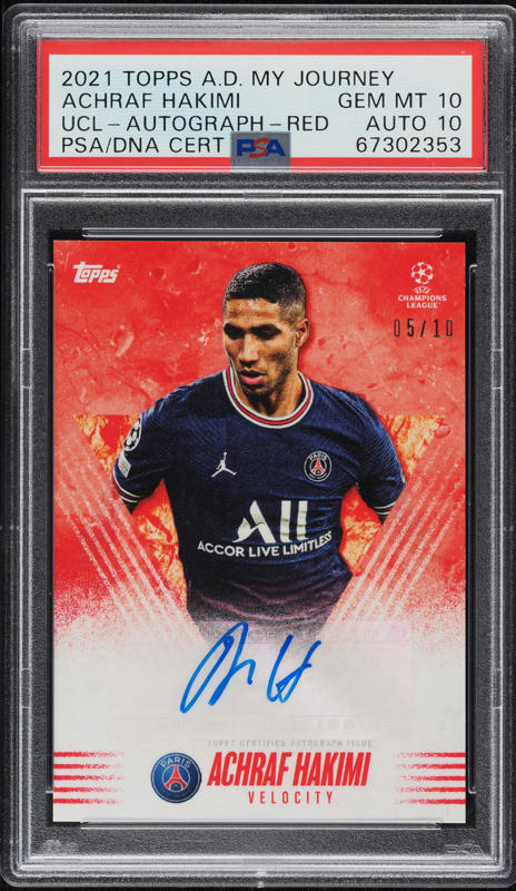 2021 Topps A.D. My Journey UCL Red Achraf Hakimi AUTO DNA 10 /10 PSA 10 ...