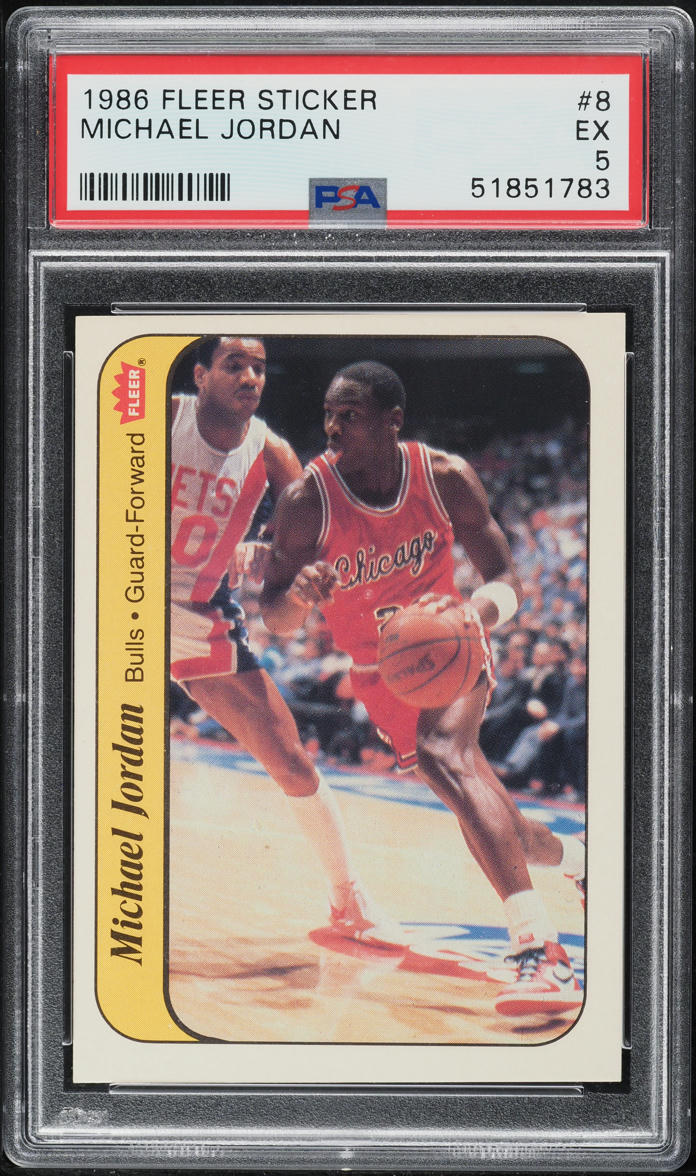 1986 Fleer Sticker Michael Jordan ROOKIE #8 PSA 5 EX