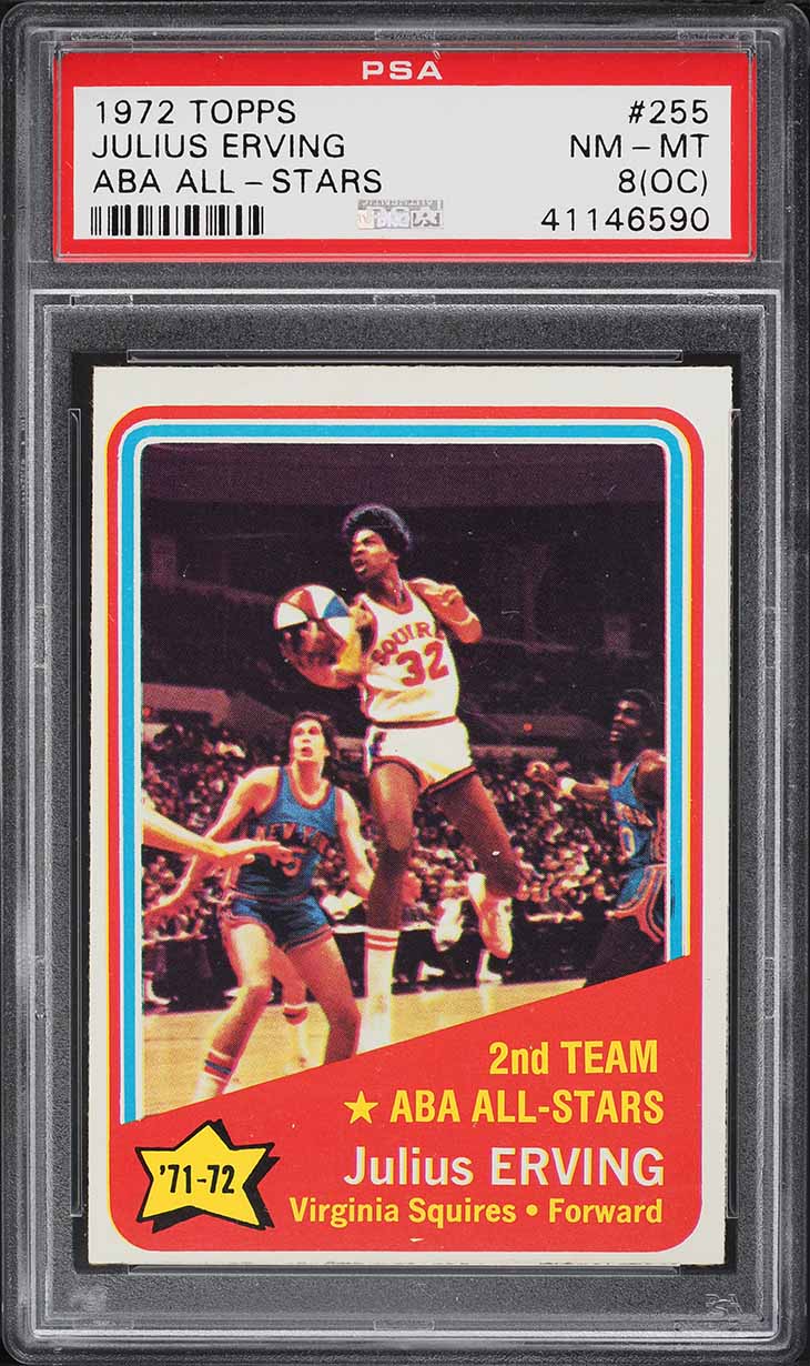 1972 Topps Basketball Julius Erving ROOKIE, ABA ALL-STARS #255 PSA 8(oc ...