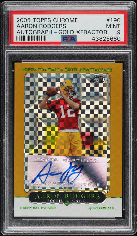2005 Topps Chrome Gold Xfractor Aaron Rodgers ROOKIE AUTO /399 #190 PSA 9 MINT