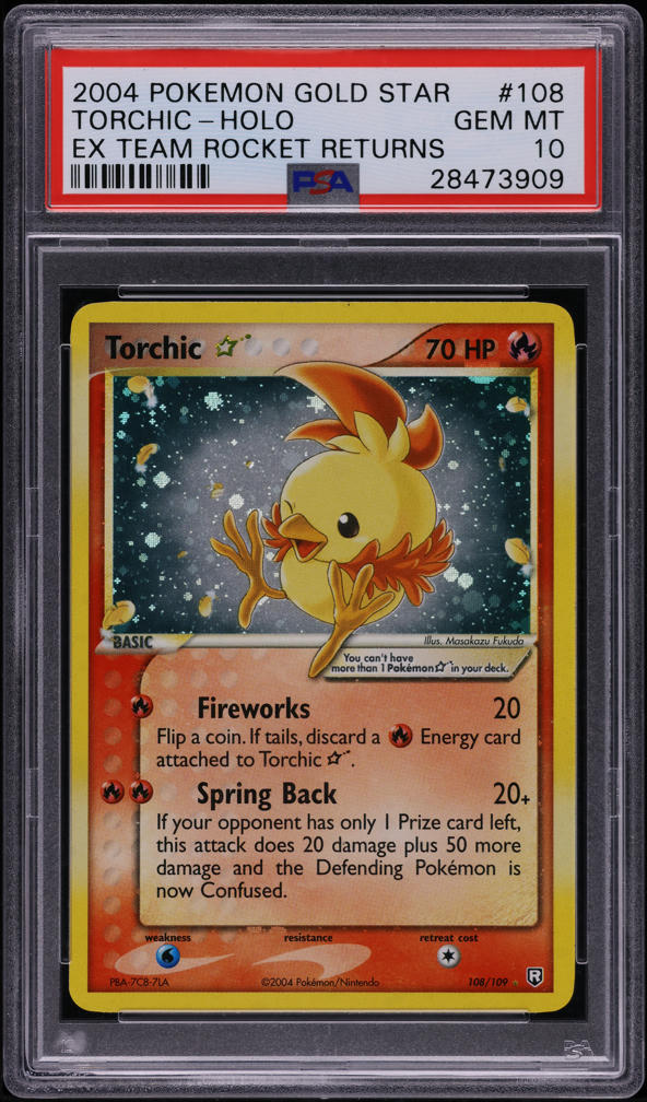 2004 Pokemon EX Team Rocket Returns Holo Torchic Gold Star #108 PSA 10 ...