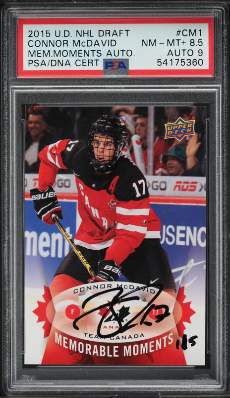 2015 UD NHL Draft Memorable Moments Connor McDavid RC AUTO DNA 9 1/5 PSA 8.5