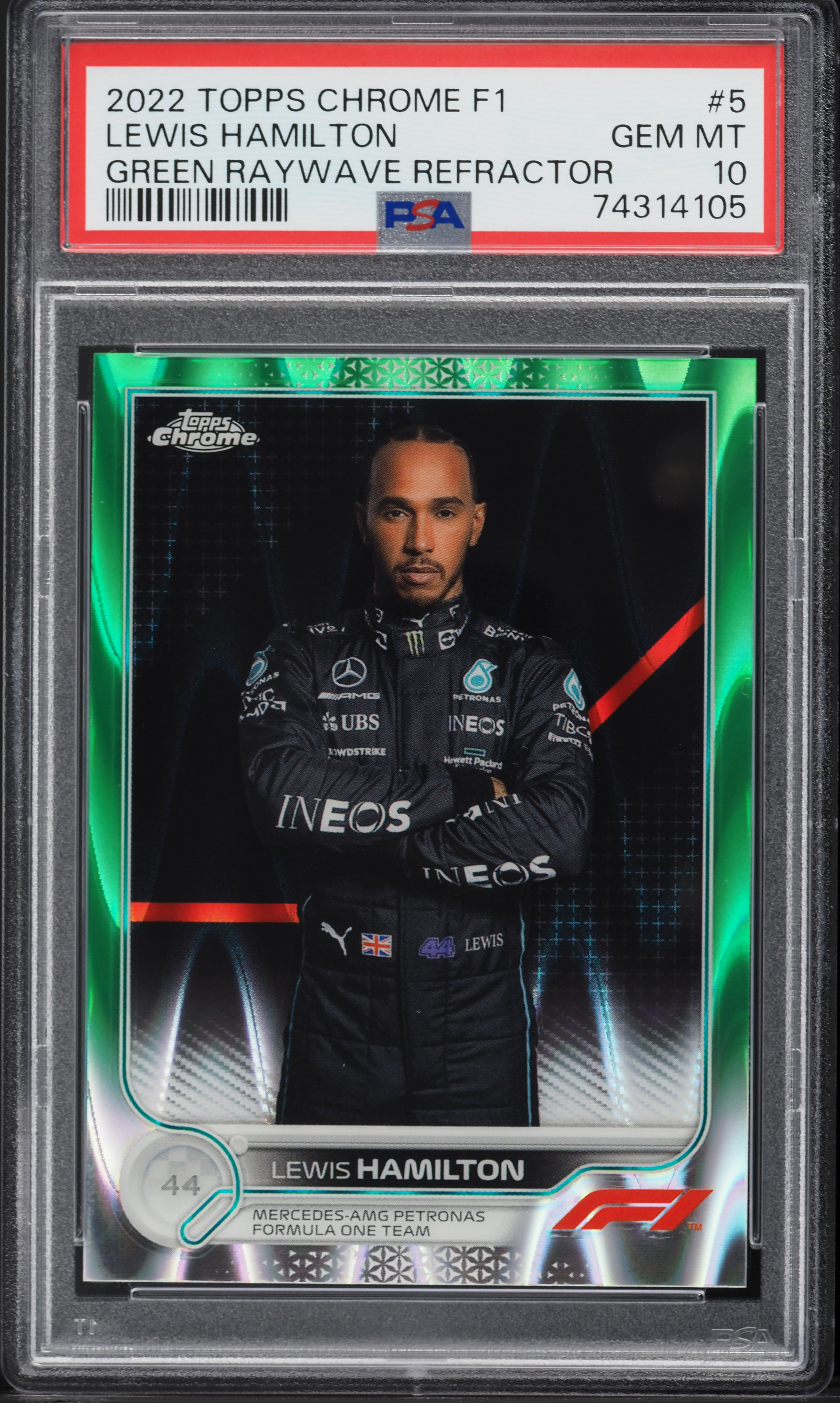 Lewis Hamilton 2022 Topps Chrome Formula 1 #5 Green RayWave Refractor ...