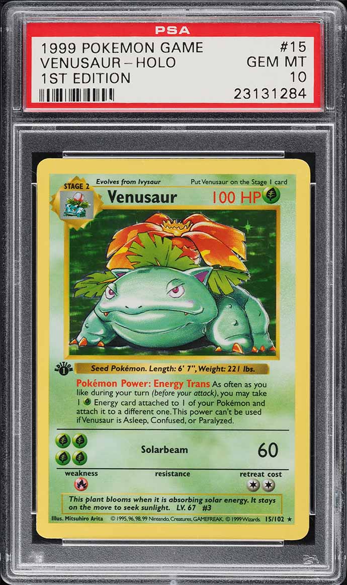 1999 Pokemon Base Set Shadowless 1st Edition Holo Venusaur #15 PSA 10 ...