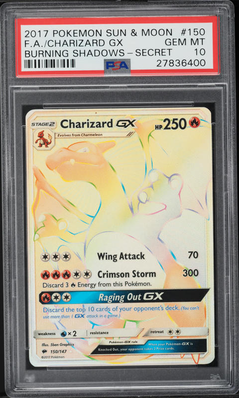 2017 Pokemon SM Burning Shadows Hyper Rare Charizard GX #150 PSA 10 GEM ...