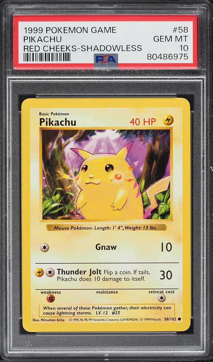Pikachu 1999 Pokemon Game #58 Shadowless (Red Cheeks) Price Guide ...
