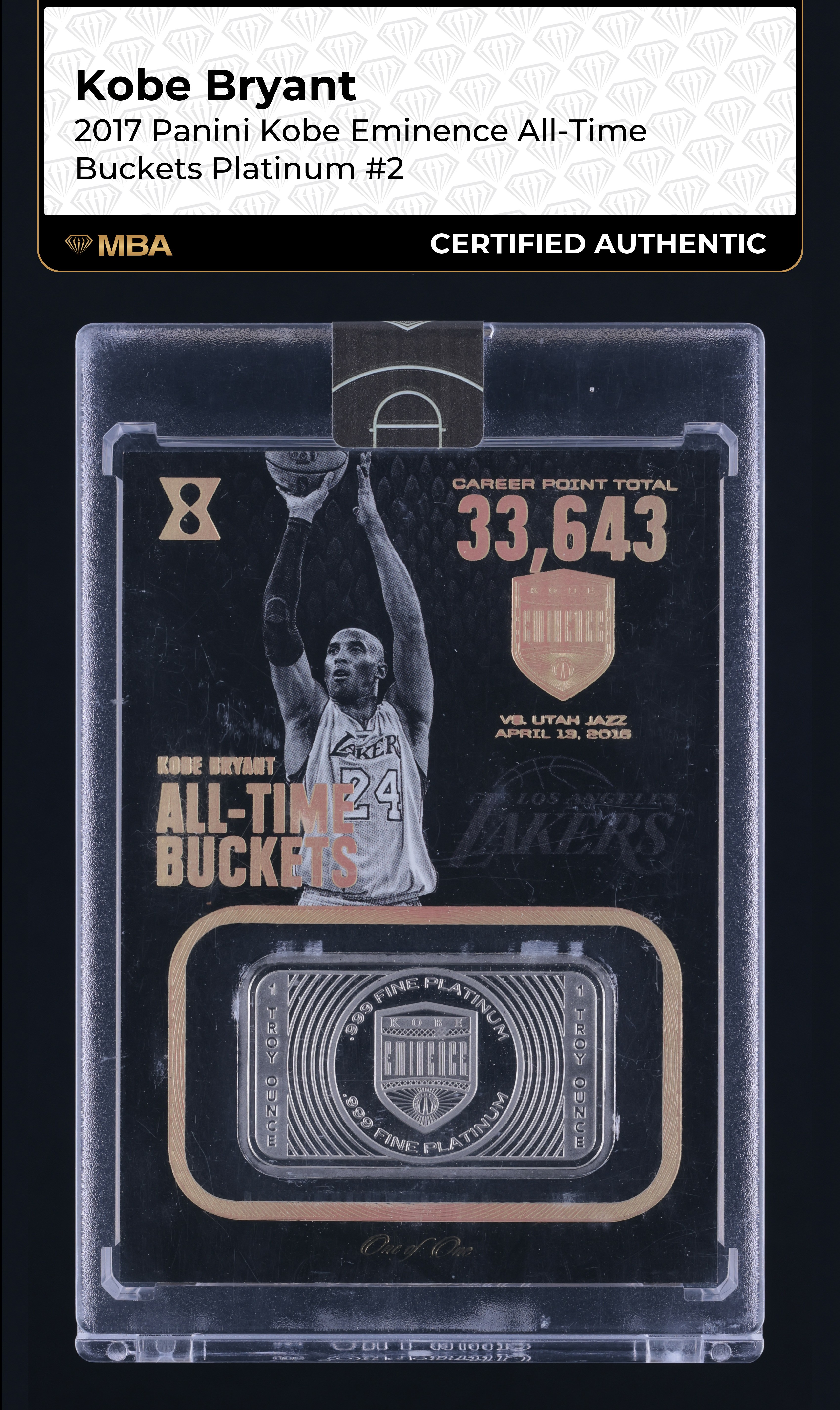 Kobe Bryant 2017 Kobe Eminence #12 All Time Buckets - Platinum /1 Price ...