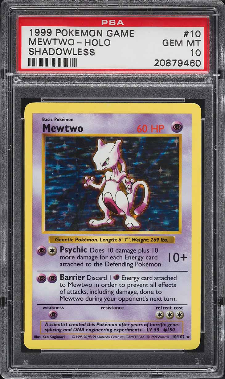 1999 Pokemon Base Set Shadowless Holo Mewtwo #10 PSA 10 GEM MINT