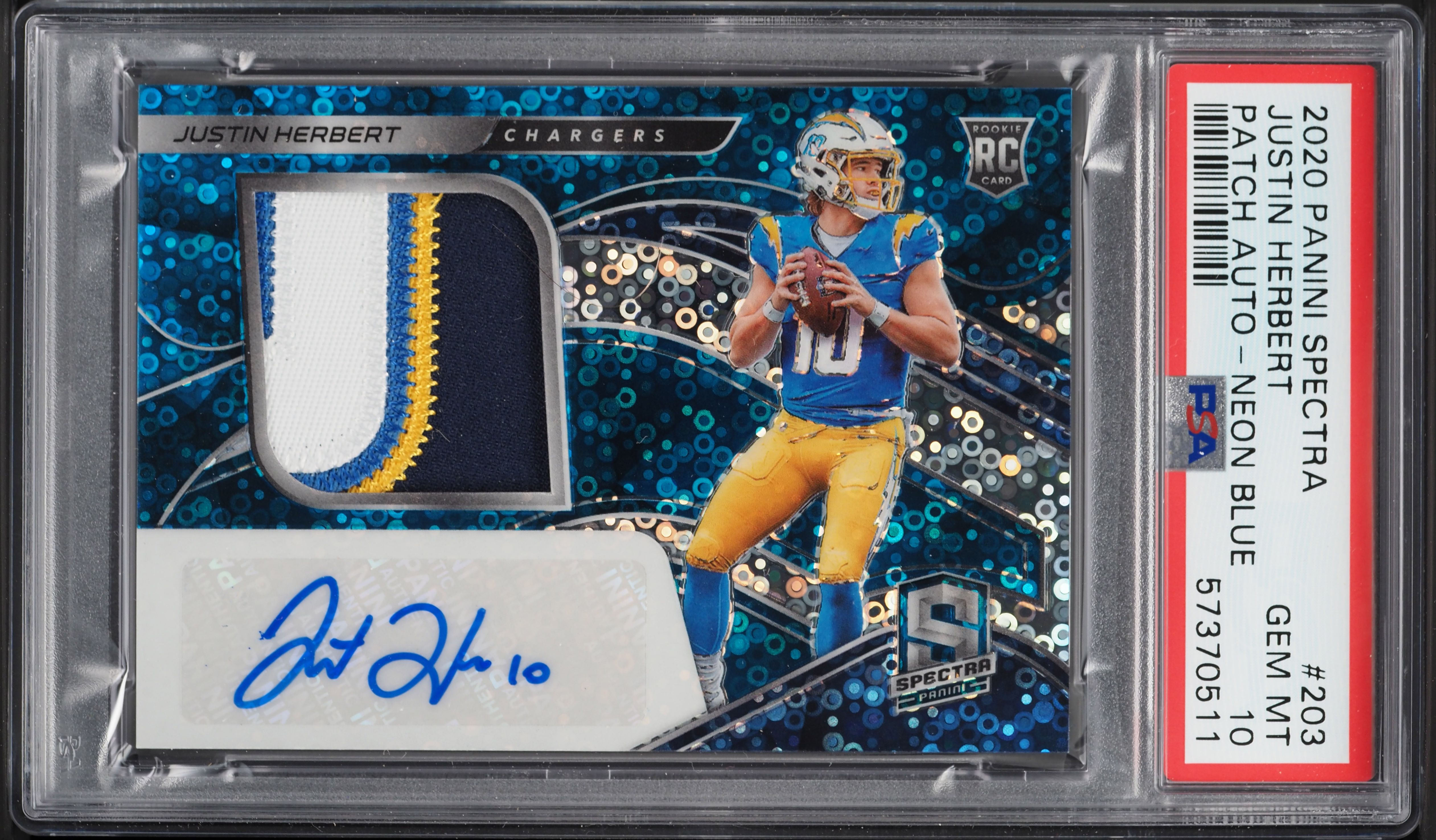 Justin Herbert 2020 Spectra #203 Rookie Patch Auto - Neon Blue /60 ...