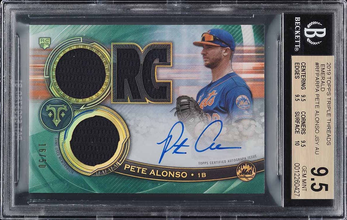 2019 Topps Triple Threads Emerald Pete Alonso ROOKIE PATCH AUTO /50 BGS ...