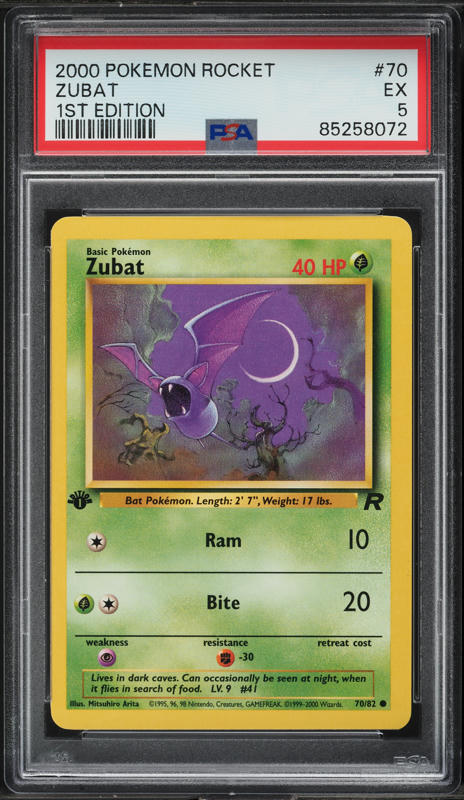 2000 Pokemon Team Rocket 1st Edition Zubat #70 PSA 5 EX