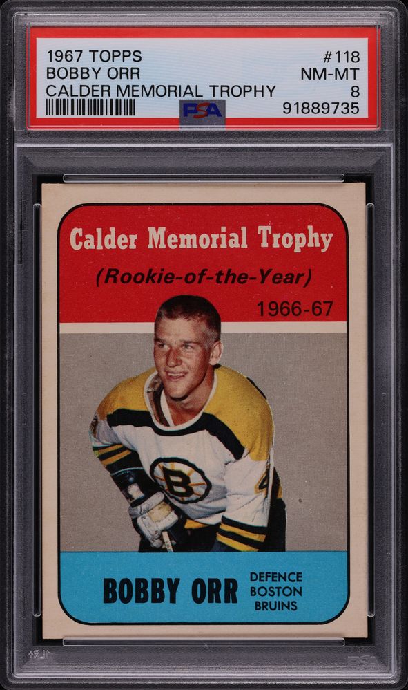1967 Topps Hockey Bobby Orr CALDER MEMORIAL TROPHY #118 PSA 8 NM-MT