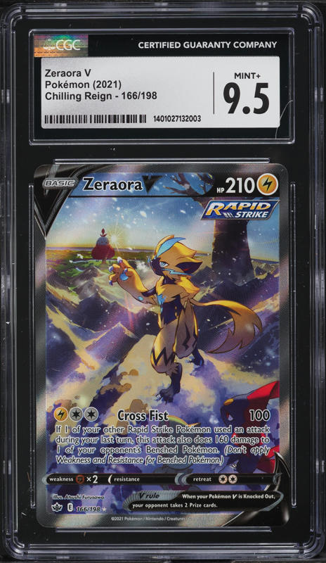 2021 Pokemon Sword & Shield Chilling Reign Alt Art Zeraora V #166 CGC 9.5 MINT+ - Weekly Sunday ...