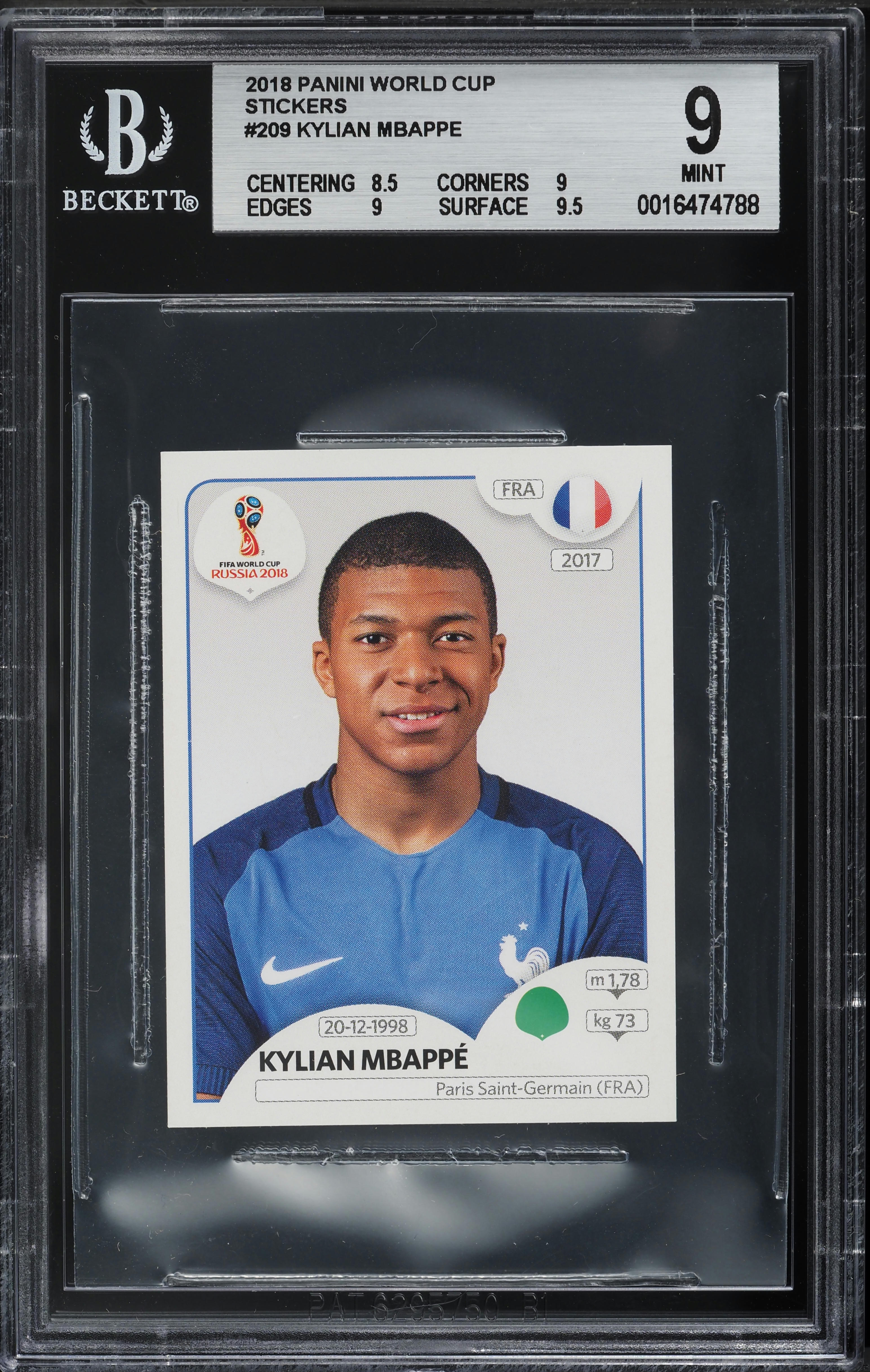 Kylian Mbappe 2018 Panini World Cup Stickers #209 Black Back BGS 9 ...