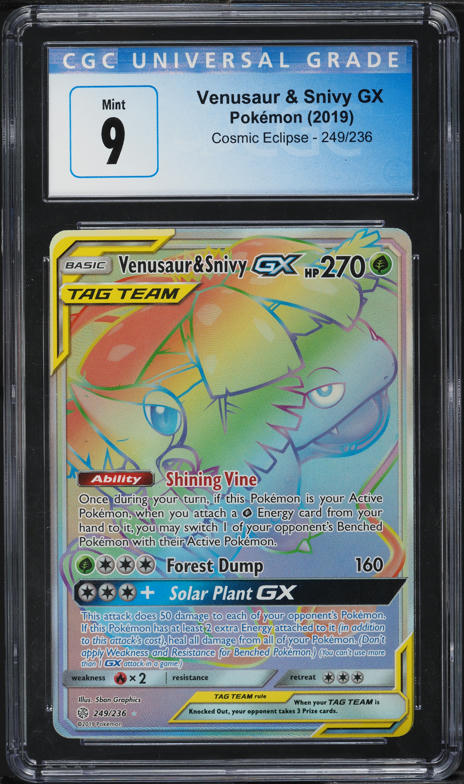 2019 Pokemon SM Cosmic Eclipse Hyper Rare Venusaur & Snivy GX #249 CGC ...